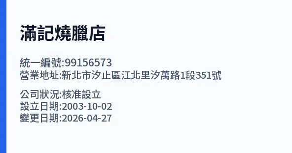 滿記燒臘店的照片-統編 99156573(新北市) 公司登記資料與營業項目詳細圖表