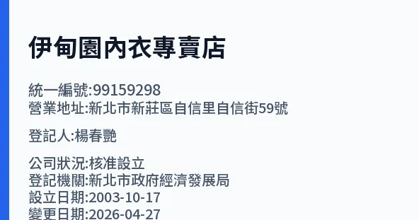 伊甸園內衣專賣店的照片-統編 99159298(新北市) 公司登記資料與營業項目詳細圖表