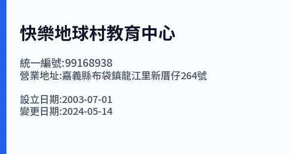 快樂地球村教育中心的照片-統編 99168938(嘉義縣) 公司登記資料與營業項目詳細圖表