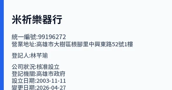 米祈樂器行的照片-統編 99196272(高雄市) 公司登記資料與營業項目詳細圖表