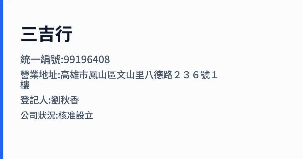 三吉行 - 統編 99196408(高雄市) 公司登記資料與營業項目詳細圖表