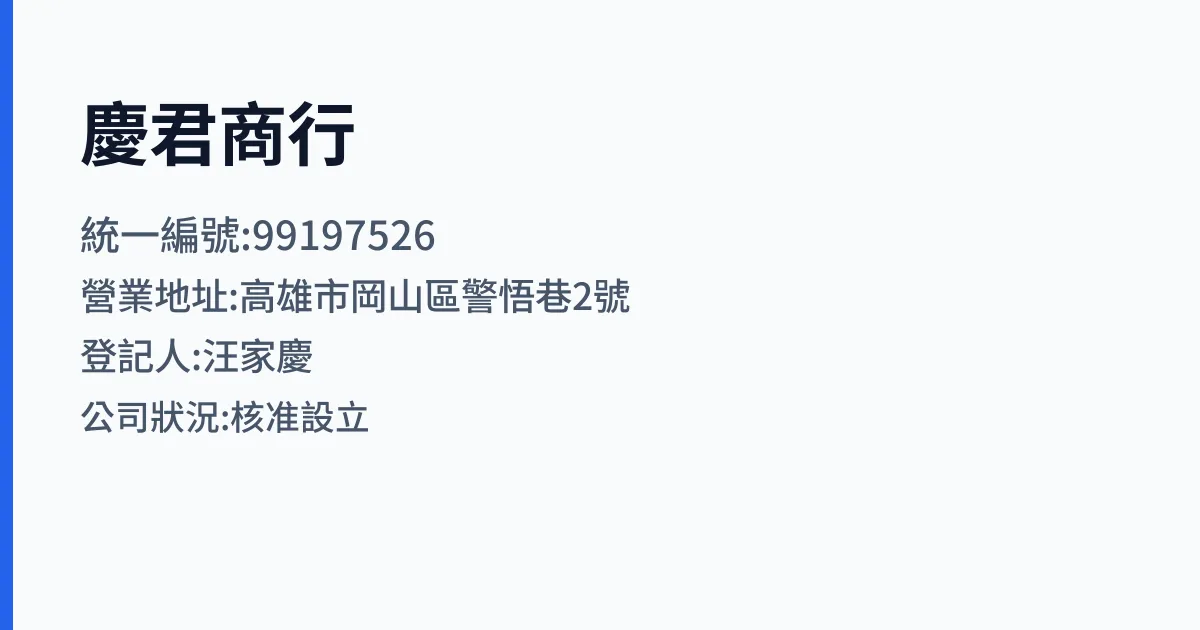 慶君商行 - 統編 99197526(高雄市) 公司登記資料與營業項目詳細圖表
