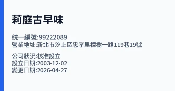 莉庭古早味的照片-統編 99222089(新北市) 公司登記資料與營業項目詳細圖表