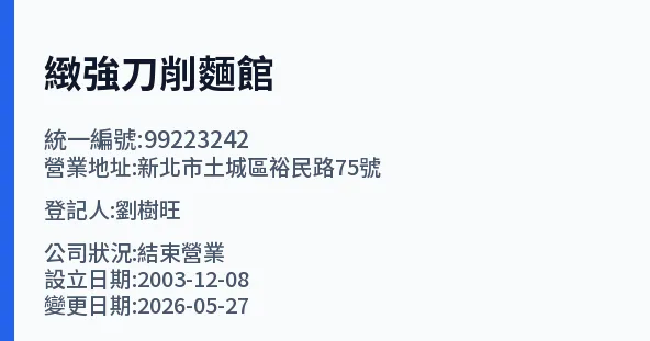 緻強刀削麵館的照片-統編 99223242(新北市) 公司登記資料與營業項目詳細圖表