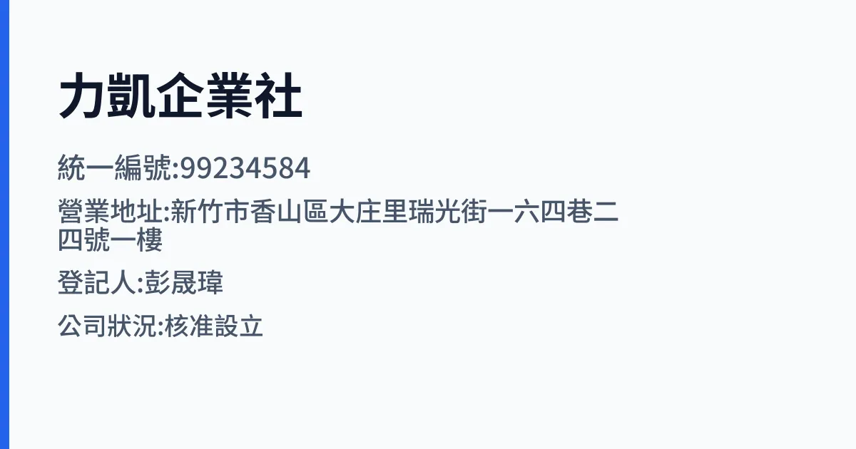 力凱企業社 - 統編 99234584(新竹市) 公司登記資料與營業項目詳細圖表