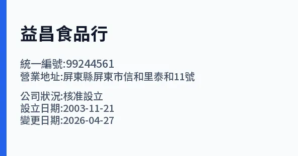 益昌食品行的照片-統編 99244561(屏東縣) 公司登記資料與營業項目詳細圖表
