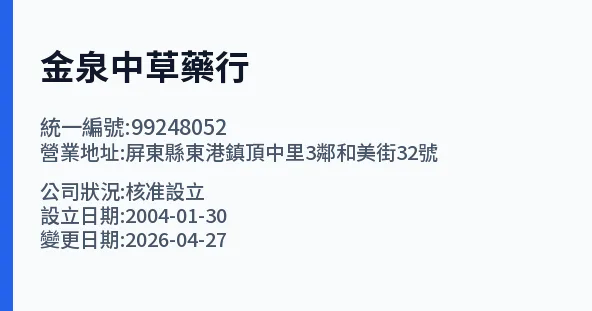 金泉中草藥行的照片-統編 99248052(屏東縣) 公司登記資料與營業項目詳細圖表