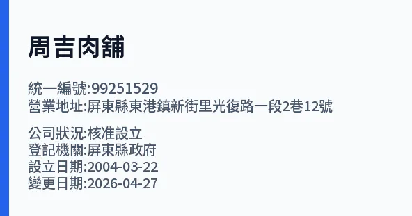 周吉肉舖的照片-統編 99251529(屏東縣) 公司登記資料與營業項目詳細圖表