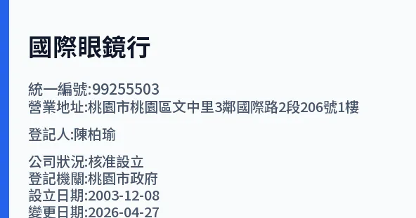 國際眼鏡行的照片-統編 99255503(桃園市) 公司登記資料與營業項目詳細圖表