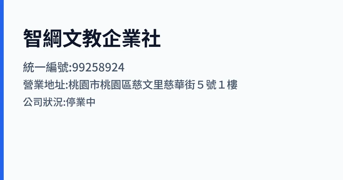 智綱文教企業社 - 統編 99258924(桃園市) 公司登記資料與營業項目詳細圖表