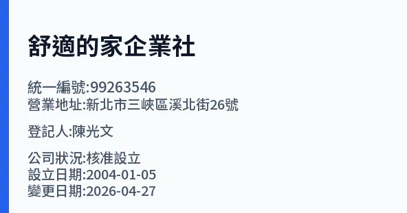 舒適的家企業社的照片-統編 99263546(新北市) 公司登記資料與營業項目詳細圖表