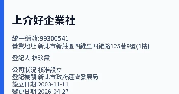 上介好企業社的照片-統編 99300541(新北市) 公司登記資料與營業項目詳細圖表