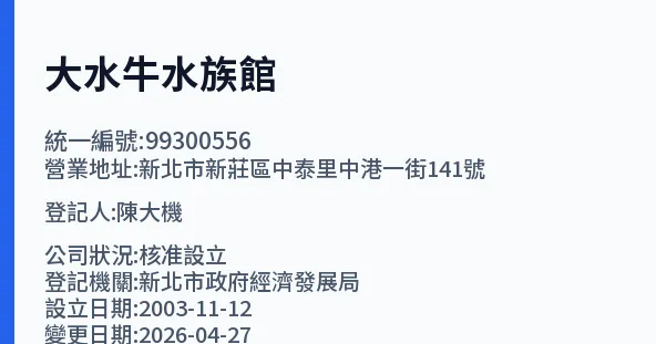 大水牛水族館的照片-統編 99300556(新北市) 公司登記資料與營業項目詳細圖表