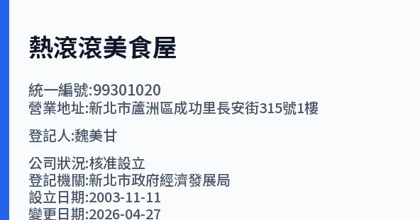 熱滾滾美食屋的照片-統編 99301020(新北市) 公司登記資料與營業項目詳細圖表