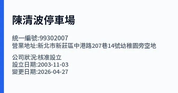 陳清波停車場的照片-統編 99302007(新北市) 公司登記資料與營業項目詳細圖表