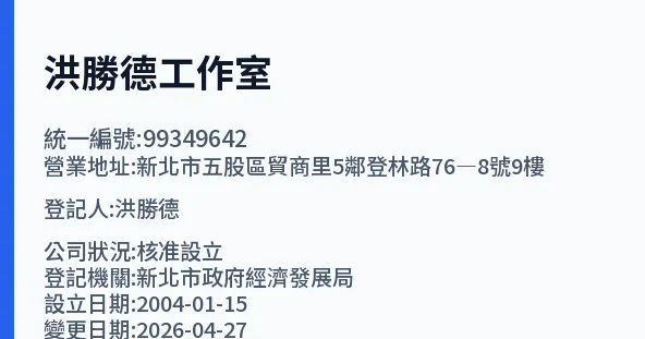 洪勝德工作室的照片-統編 99349642(新北市) 公司登記資料與營業項目詳細圖表