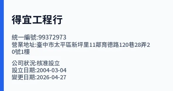 得宜工程行的照片-統編 99372973(臺中市) 公司登記資料與營業項目詳細圖表
