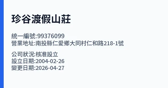 珍谷渡假山莊的照片-統編 99376099(南投縣) 公司登記資料與營業項目詳細圖表