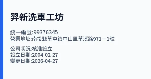 羿新洗車工坊的照片-統編 99376345(南投縣) 公司登記資料與營業項目詳細圖表