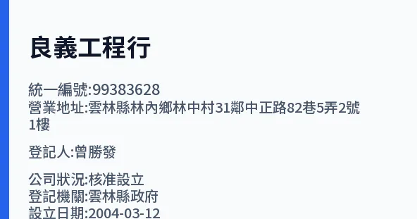 良義工程行的照片-統編 99383628(雲林縣) 公司登記資料與營業項目詳細圖表