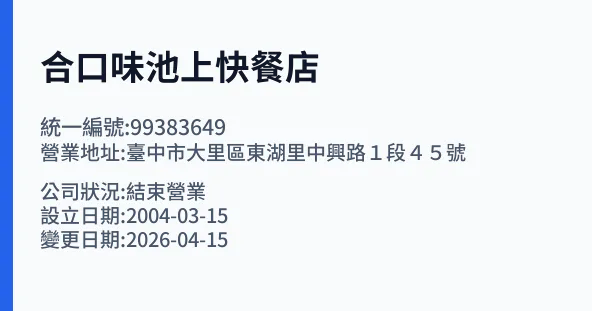 合口味池上快餐店的照片-統編 99383649(臺中市) 公司登記資料與營業項目詳細圖表