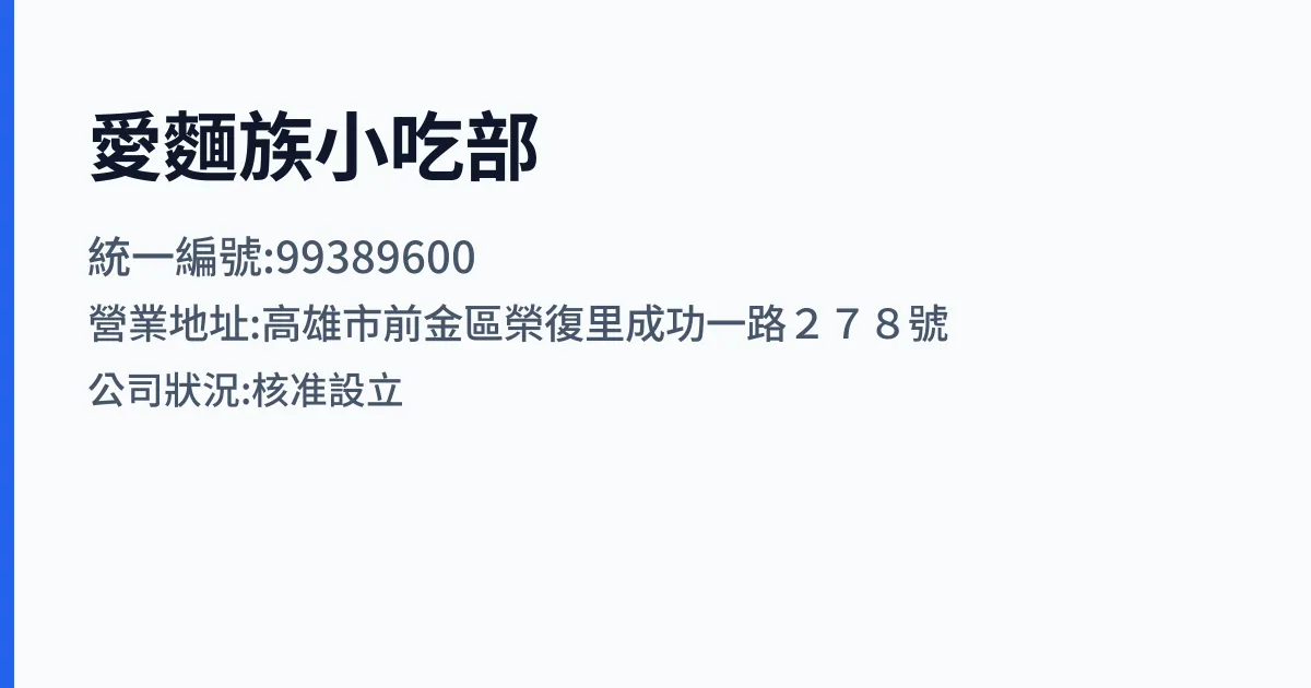 愛麵族小吃部 - 統編 99389600(高雄市) 公司登記資料與營業項目詳細圖表