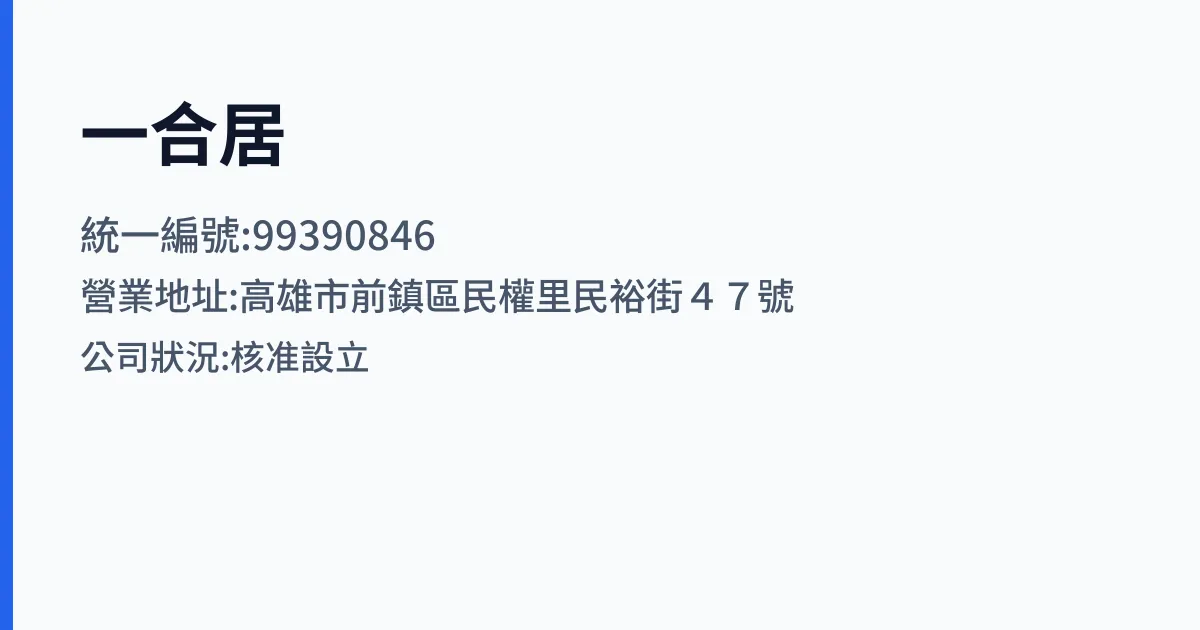 一合居 - 統編 99390846(高雄市) 公司登記資料與營業項目詳細圖表