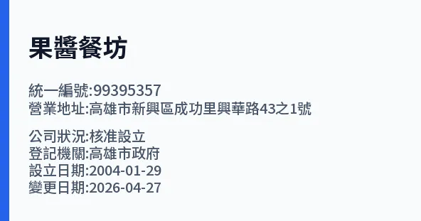 果醬餐坊的照片-統編 99395357(高雄市) 公司登記資料與營業項目詳細圖表