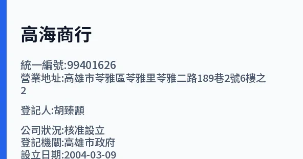 高海商行的照片-統編 99401626(高雄市) 公司登記資料與營業項目詳細圖表
