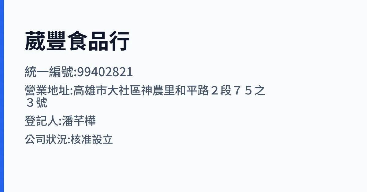 葳豐食品行 - 統編 99402821(高雄市) 公司登記資料與營業項目詳細圖表