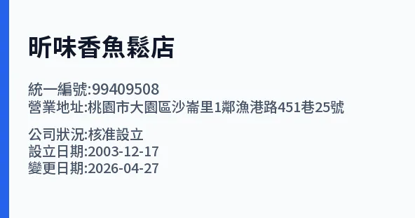 昕味香魚鬆店的照片-統編 99409508(桃園市) 公司登記資料與營業項目詳細圖表