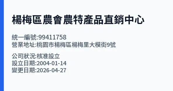 楊梅區農會農特產品直銷中心的照片-統編 99411758(桃園市) 公司登記資料與營業項目詳細圖表