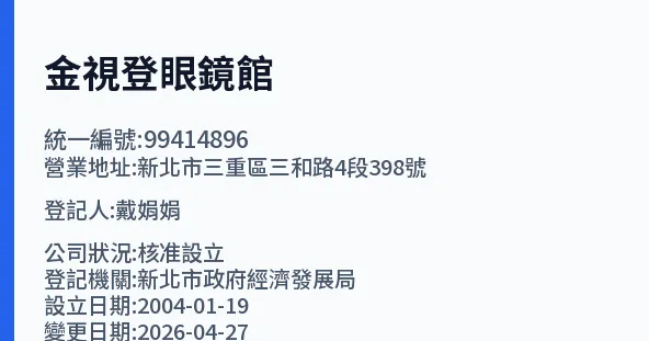 金視登眼鏡館的照片-統編 99414896(新北市) 公司登記資料與營業項目詳細圖表