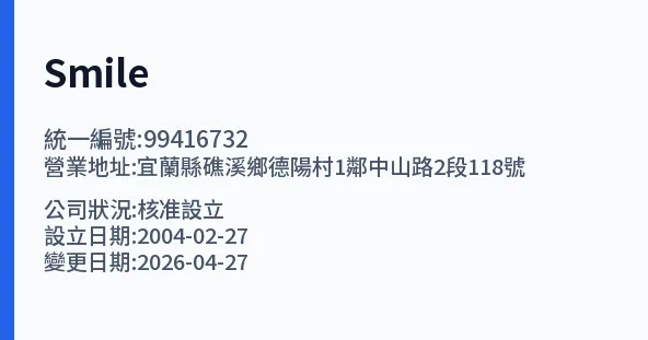 Smile的照片-統編 99416732(宜蘭縣) 公司登記資料與營業項目詳細圖表
