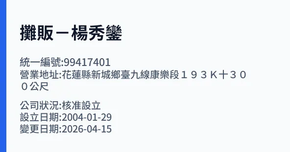 攤販－楊秀鑾的照片-統編 99417401(花蓮縣) 公司登記資料與營業項目詳細圖表