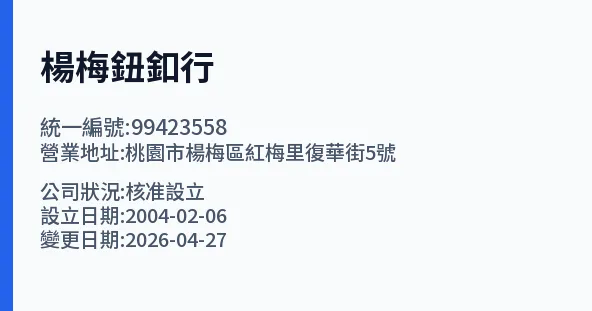 楊梅鈕釦行的照片-統編 99423558(桃園市) 公司登記資料與營業項目詳細圖表