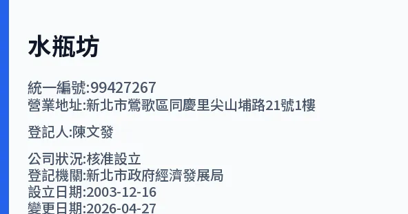 水瓶坊的照片-統編 99427267(新北市) 公司登記資料與營業項目詳細圖表