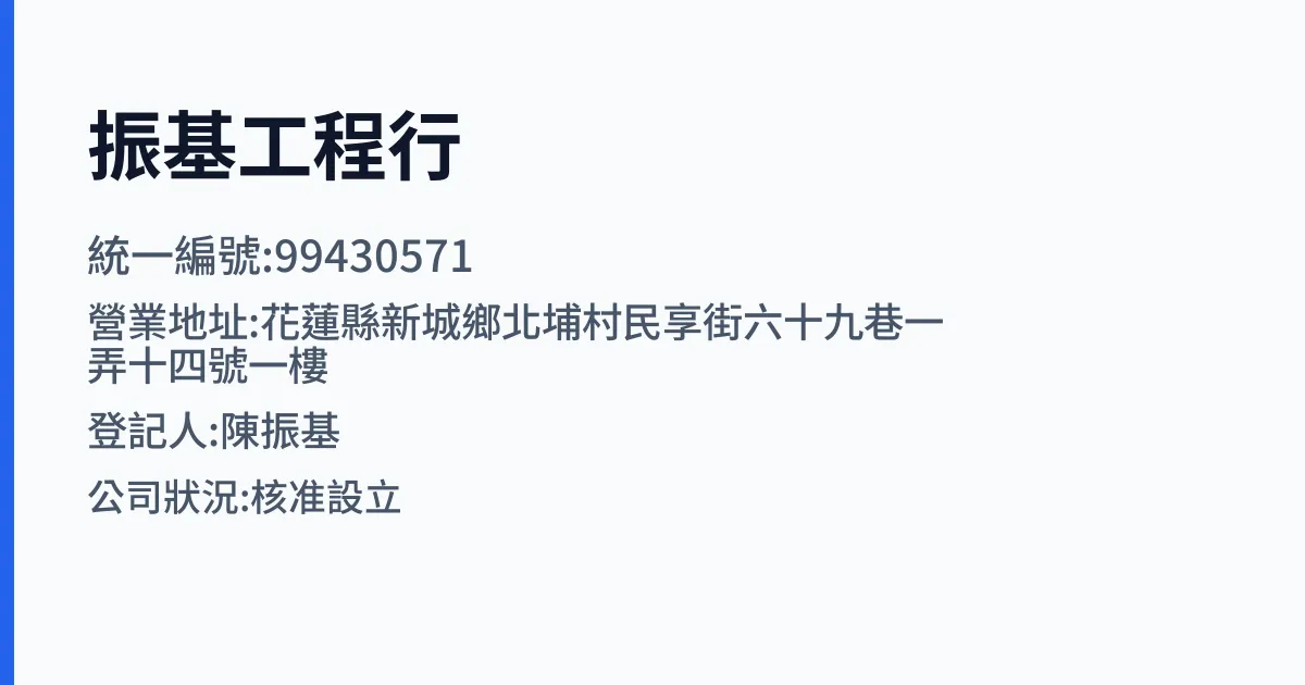 振基工程行 - 統編 99430571(花蓮縣) 公司登記資料與營業項目詳細圖表