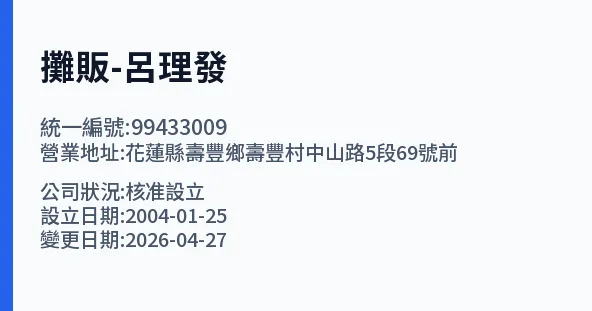 攤販-呂理發的照片-統編 99433009(花蓮縣) 公司登記資料與營業項目詳細圖表