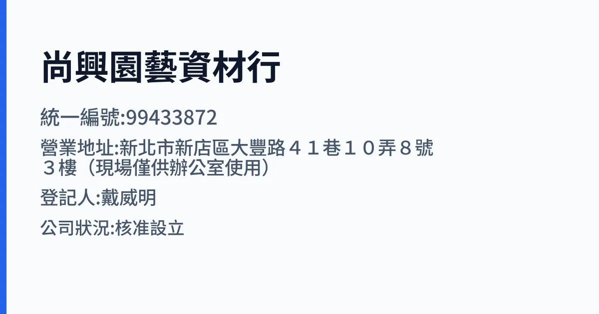尚興園藝資材行 - 統編 99433872(新北市) 公司登記資料與營業項目詳細圖表