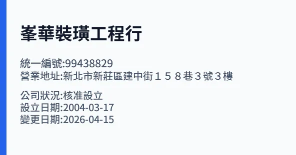 峯華裝璜工程行的照片-統編 99438829(新北市) 公司登記資料與營業項目詳細圖表