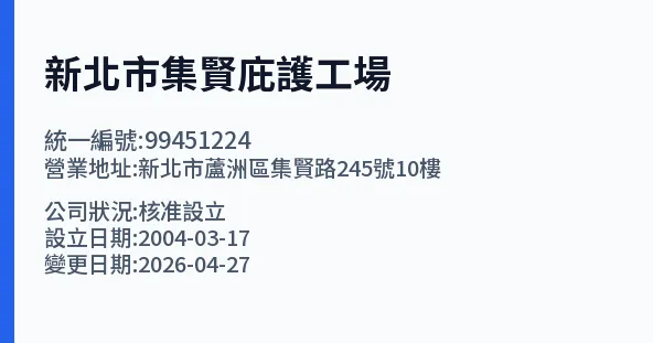 新北市集賢庇護工場的照片-統編 99451224(新北市) 公司登記資料與營業項目詳細圖表