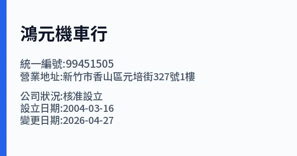 鴻元機車行的照片-統編 99451505(新竹市) 公司登記資料與營業項目詳細圖表