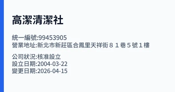 高潔清潔社的照片-統編 99453905(新北市) 公司登記資料與營業項目詳細圖表
