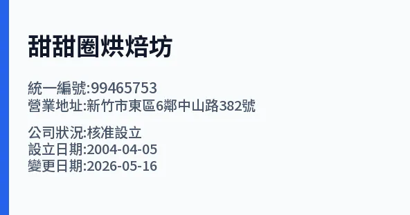 甜甜圈烘焙坊的照片-統編 99465753(嘉義市) 公司登記資料與營業項目詳細圖表