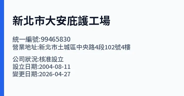 新北市大安庇護工場的照片-統編 99465830(新北市) 公司登記資料與營業項目詳細圖表
