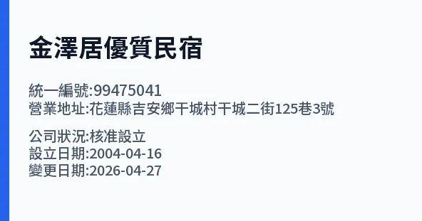 金澤居優質民宿的照片-統編 99475041(花蓮縣) 公司登記資料與營業項目詳細圖表