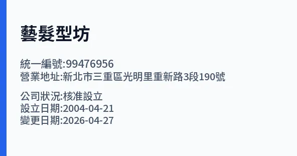 藝髮型坊的照片-統編 99476956(新北市) 公司登記資料與營業項目詳細圖表