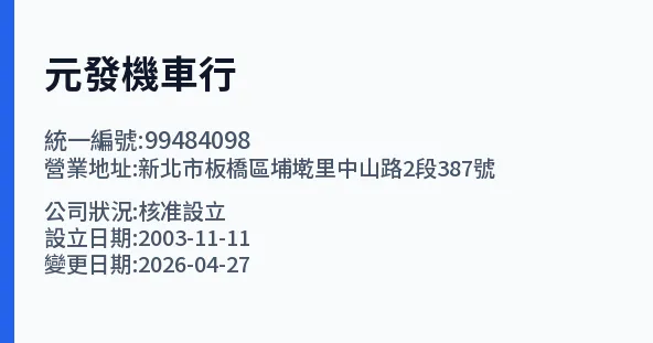 元發機車行的照片-統編 99484098(新北市) 公司登記資料與營業項目詳細圖表