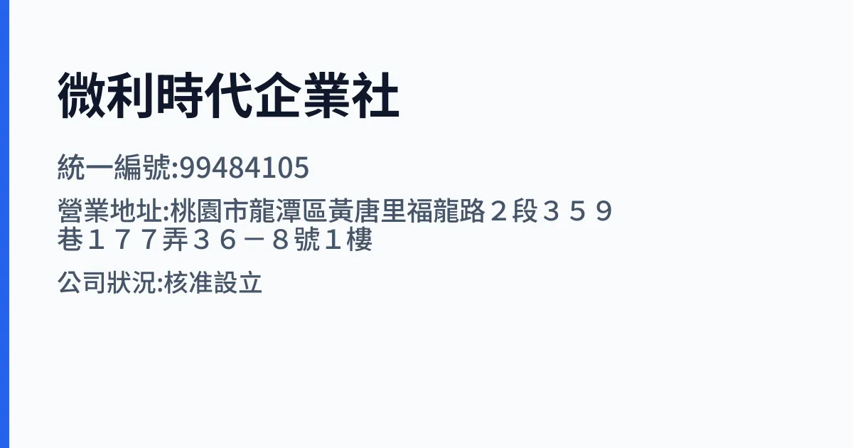 微利時代企業社 - 統編 99484105(桃園市) 公司登記資料與營業項目詳細圖表